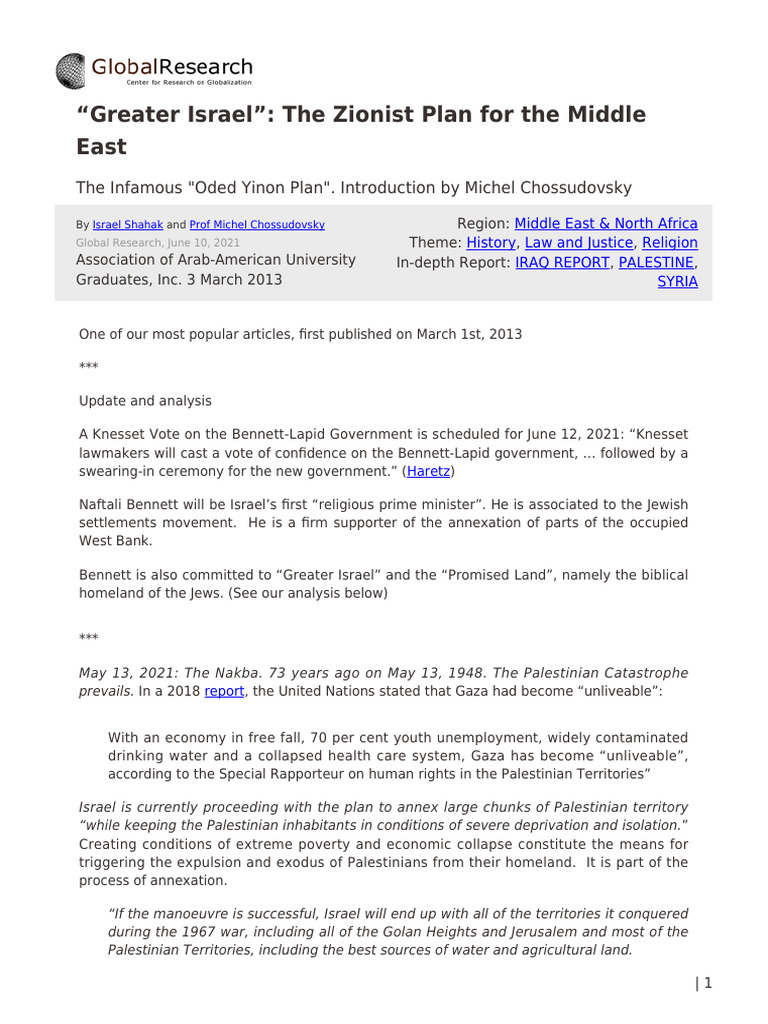Greater Israel: The Zionist Strategy Explained | PDF | Israel | World ...