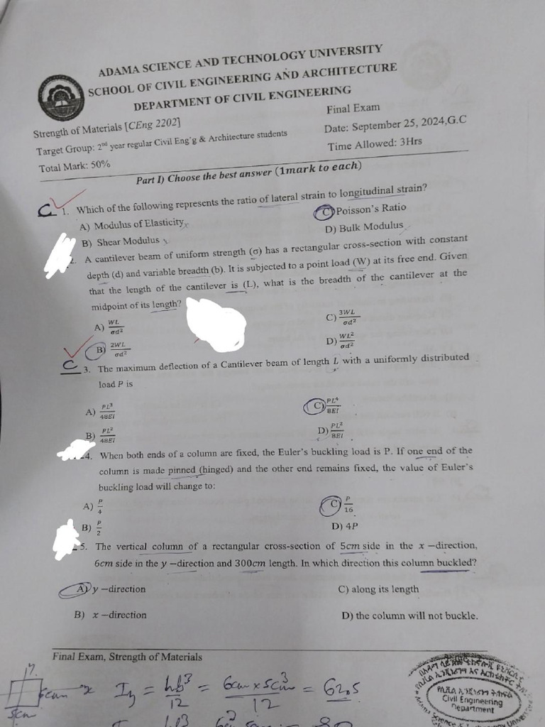 Strength of Materials Final Exam 2024 | PDF | Bending | Beam (Structure)