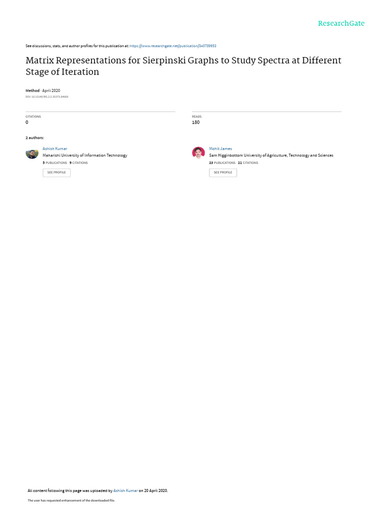 Matrix Representations For Sierpinski Graphs To Study Spectra at Different Iteration | PDF ...