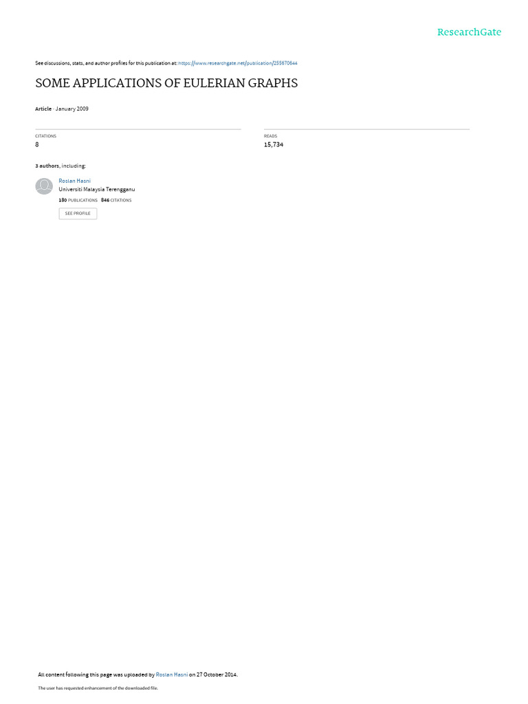 Some Applications Of Eulerian Graphs Pdf Vertex Graph Theory Graph Theory