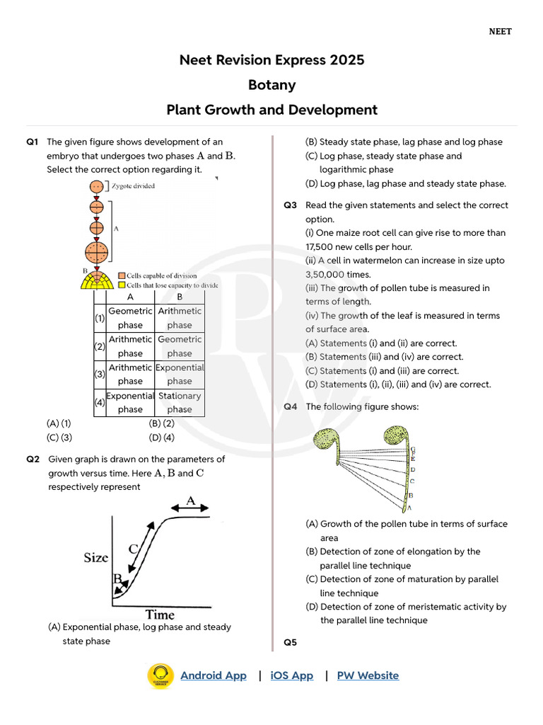 NEET 2025: Plant Growth Questions | PDF | Plant Hormone | Auxin