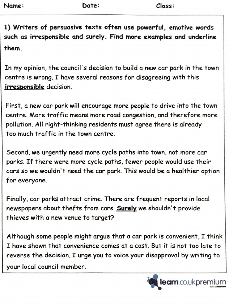 Car Park Persuasive Writing | PDF