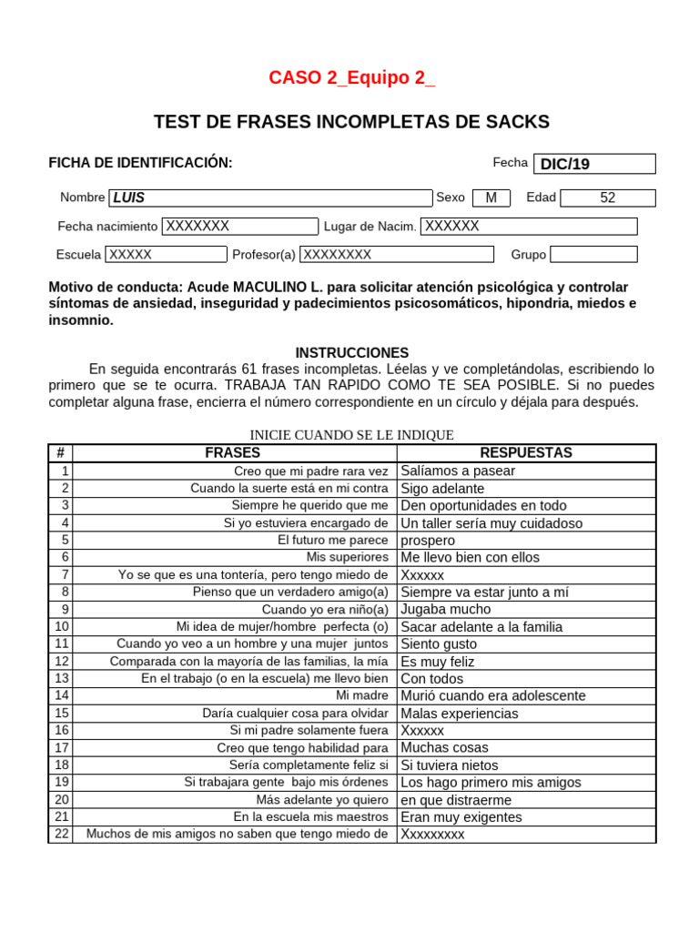 Evaluación del Test CASL-2 Sacks | PDF | Ciencias del comportamiento ...