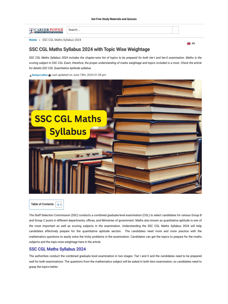 SSC CGL Maths Syllabus 2024 With Topic Wise Weightage | PDF ...