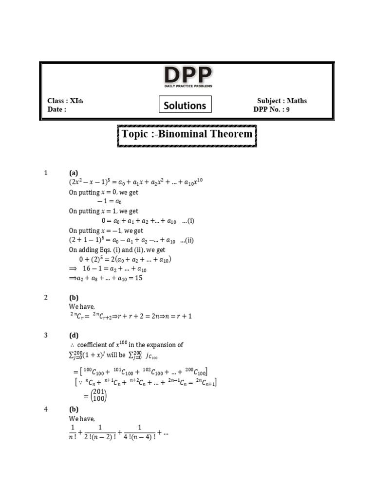 Binomial Theorem DPP9 Solution Min | PDF | Mathematics | Algebra