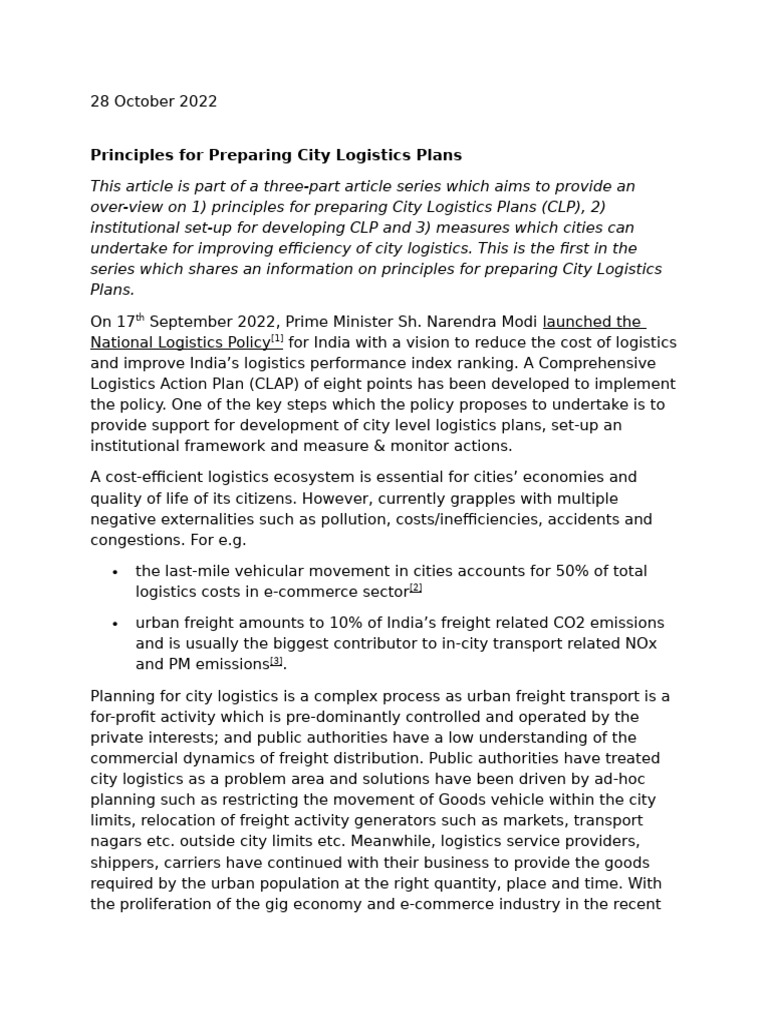 Principles for City Logistics Plans | PDF | Logistics | Externality