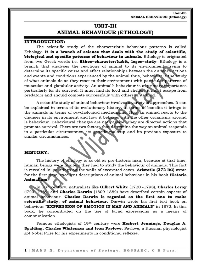 Z5 Stereotyped and Acquired Behaviour - BGS SARC | PDF | Ethology ...