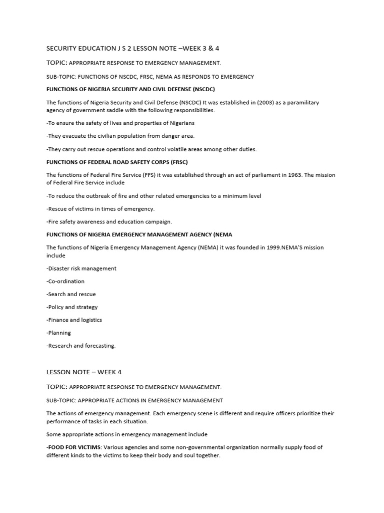 4502 - J S 2 2nd Term Week 3& 4 Lesson Note | PDF | Emergency Management | Emergency