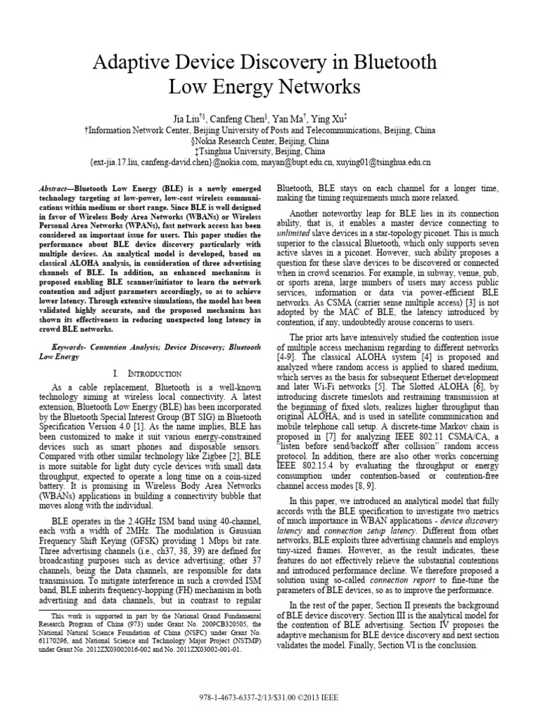 Adaptive Device Discovery in Bluetooth Low Energy Networks | PDF | Bluetooth | Computer Network
