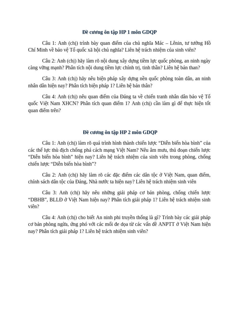 Đề Cương Ôn Tập Môn GDQP | PDF