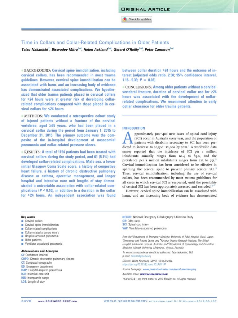 Time in Collars and Collar-Related Complications in Older Patients (2019) ELSEVIER | PDF ...