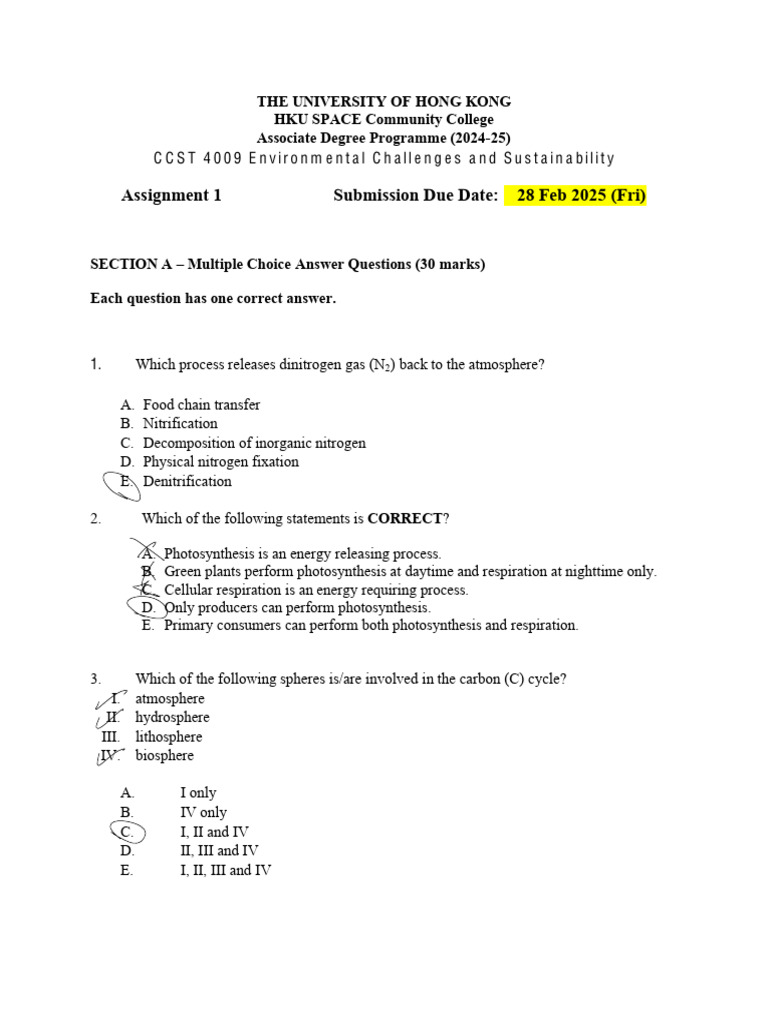 ECS Sem 1 Assignment 1 Rev1 | PDF | Carbon Dioxide | Nitrogen