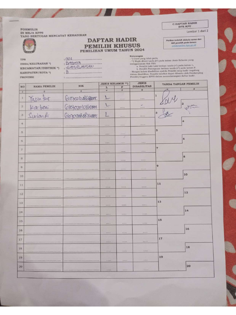 Daftar Hadir DPK | PDF