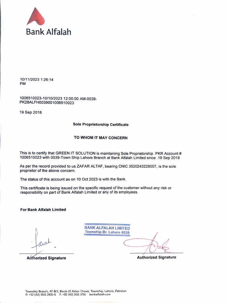 Sole Proprietorship Letter | PDF