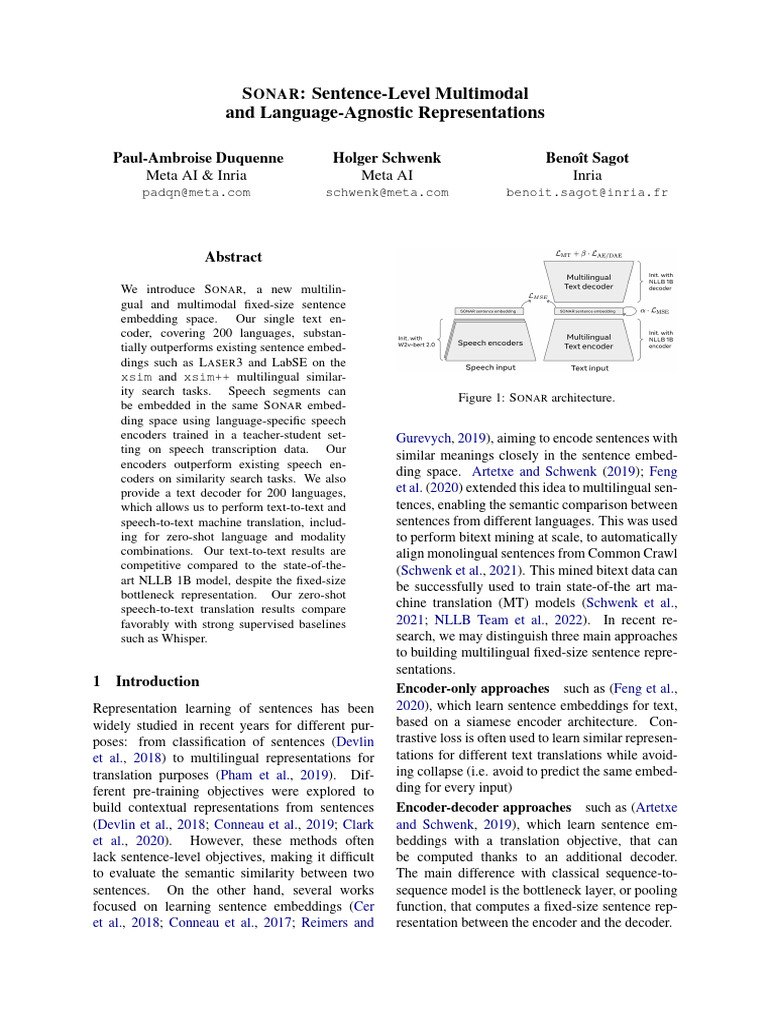 SONAR : Sentence-Level Multimodal and Language-Agnostic Representations ...