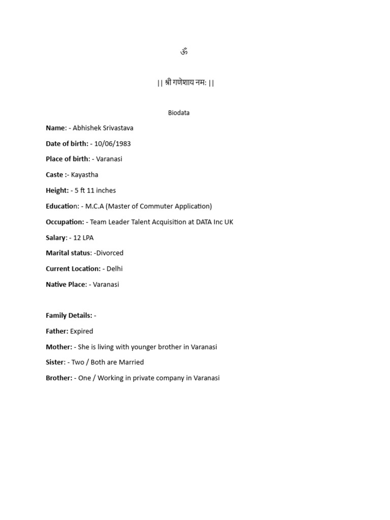 Abhishek Srivastava Biodata | PDF