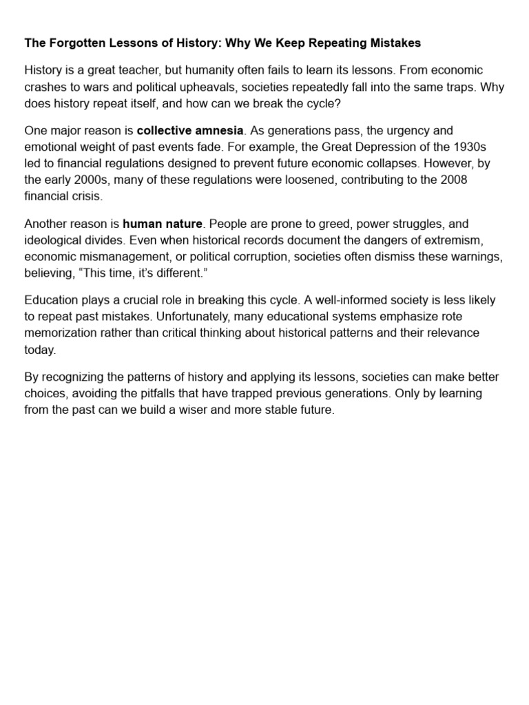 Breaking the Cycle of Historical Mistakes | PDF