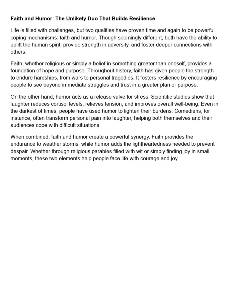 Faith and Humor - The Unlikely Duo That Builds Resilience | PDF