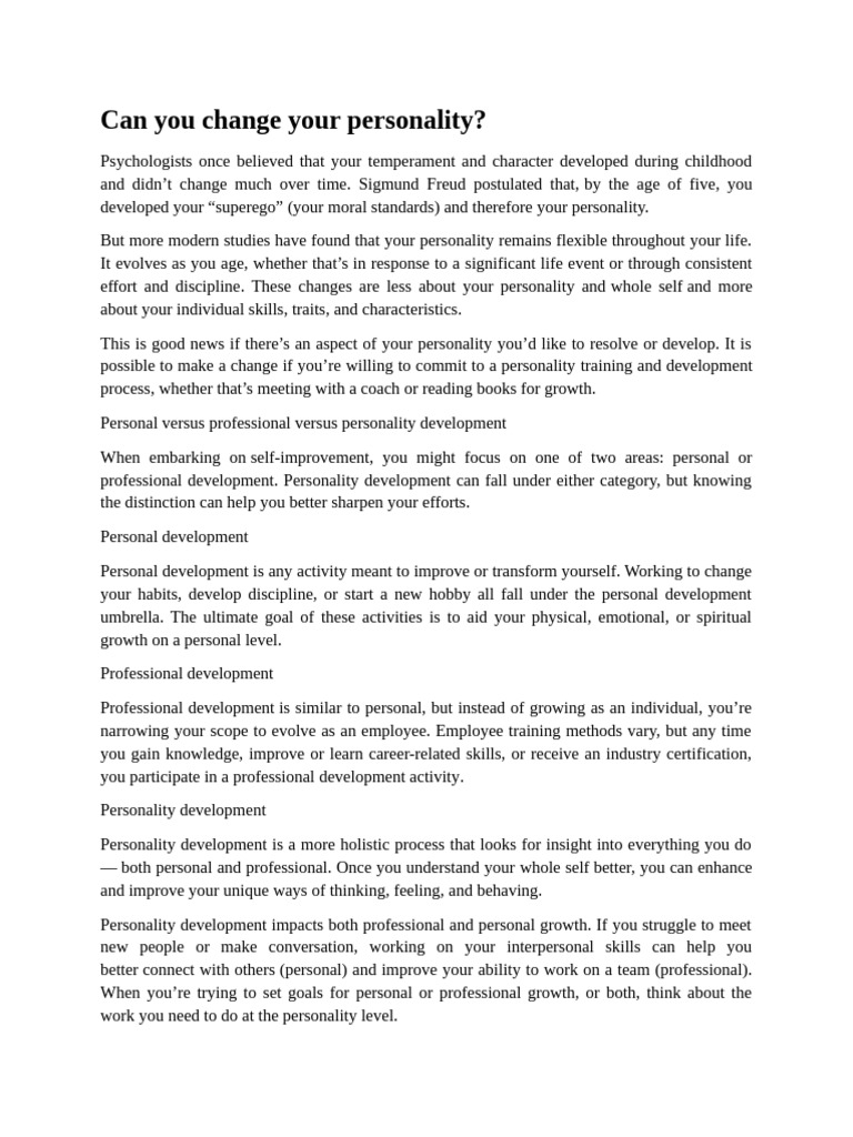 Can You Change Your Personality Pdf Personal Development Mentorship