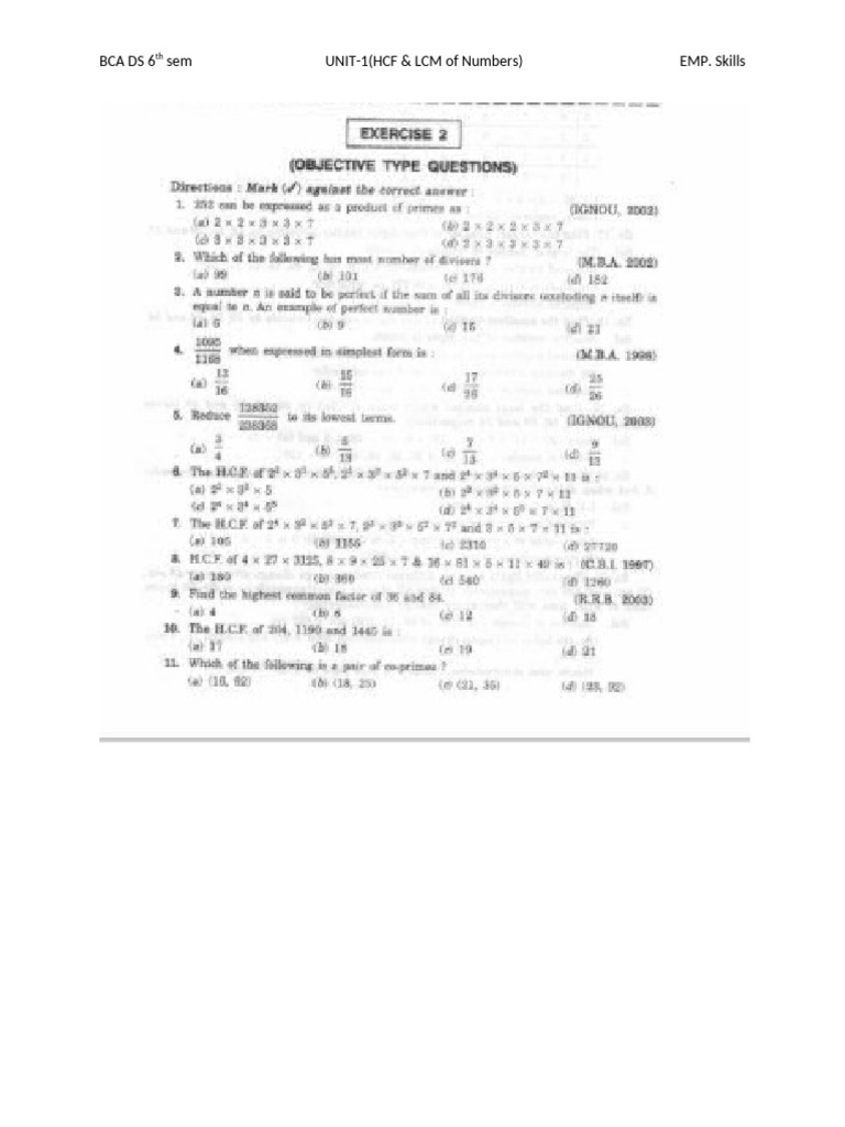 HCF & LCM Concepts for BCA DS 6th Sem | PDF