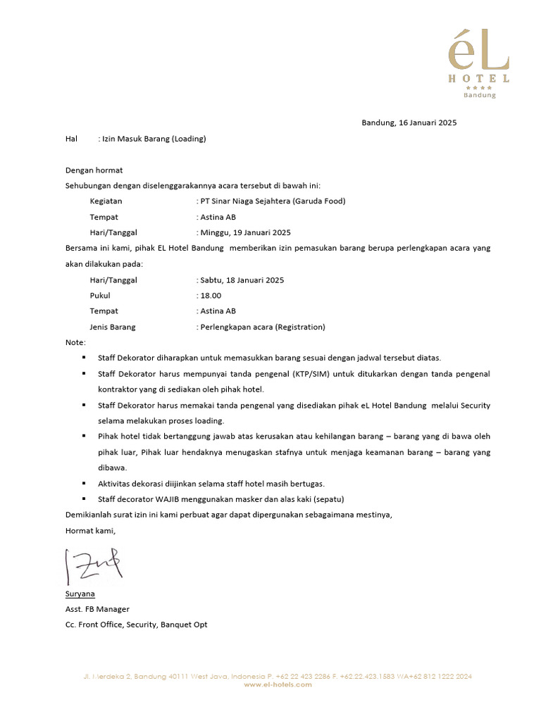 Loading Letter Event - PT Sinar Niaga Sejahtera, Garuda Food (Astina AB ...