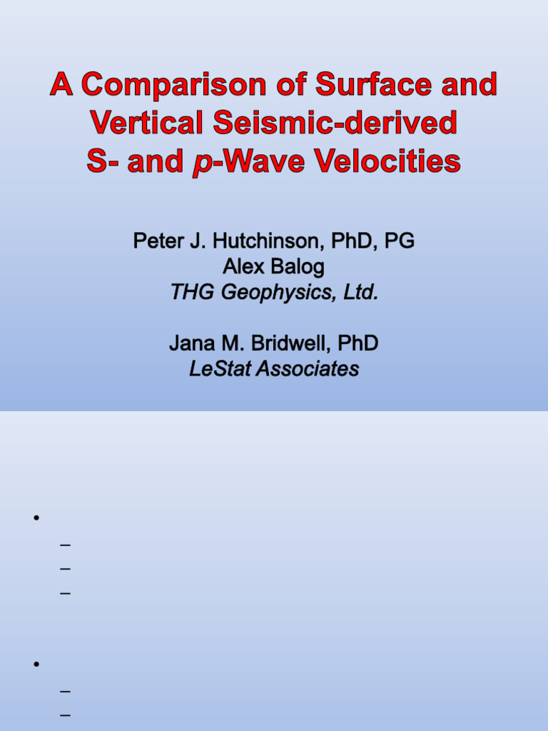 12 A Comparison of Surface and Verticle Seismic-Derived S - and P-Wave Velocities | PDF ...