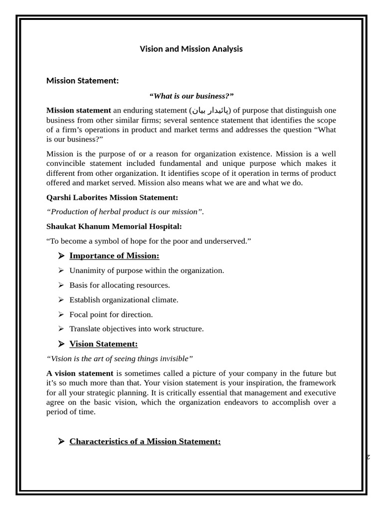 Vision and Mission Analysis | PDF | Strategic Management | Business