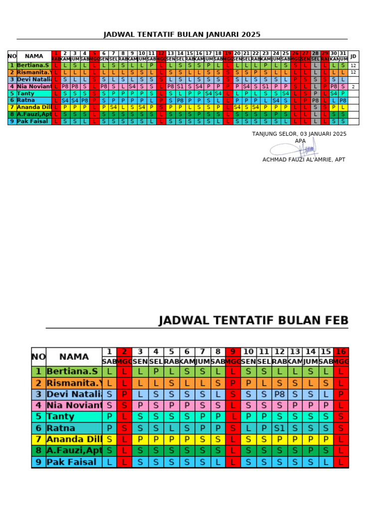 Jadwal Dinas Benuanta 2025 | PDF
