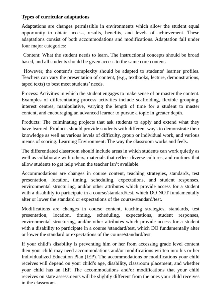 Curricular Adaptations for Diverse Learners | PDF | Individualized ...