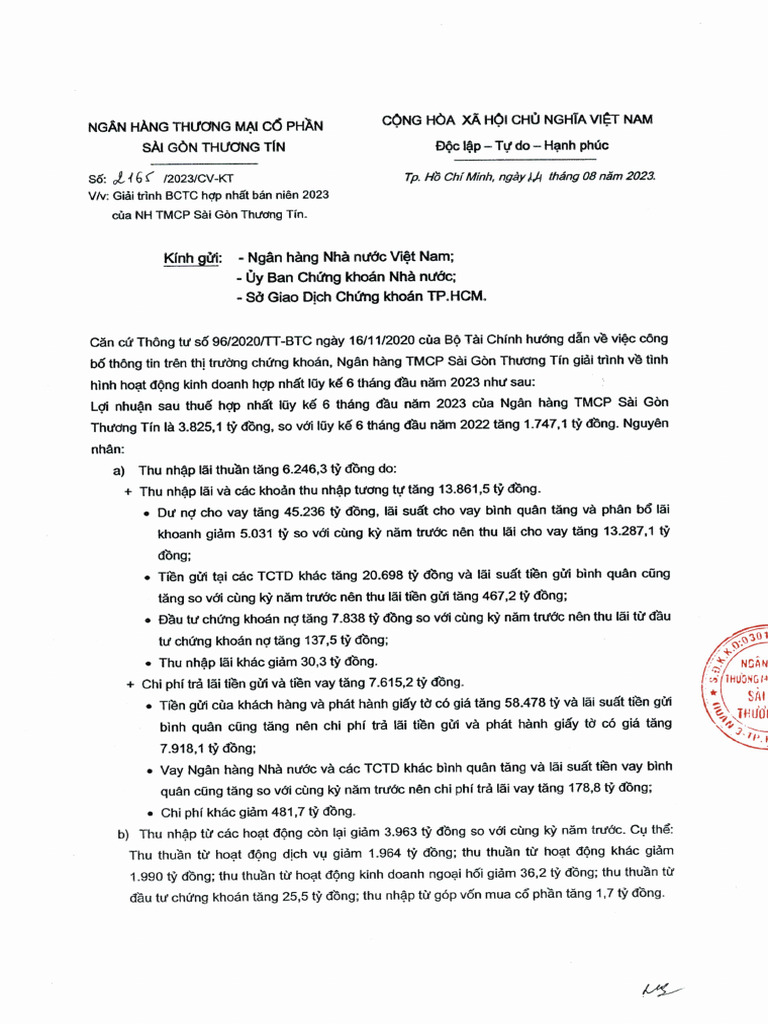 STB BCTC Hop Nhat Ban Nien 2023 | PDF