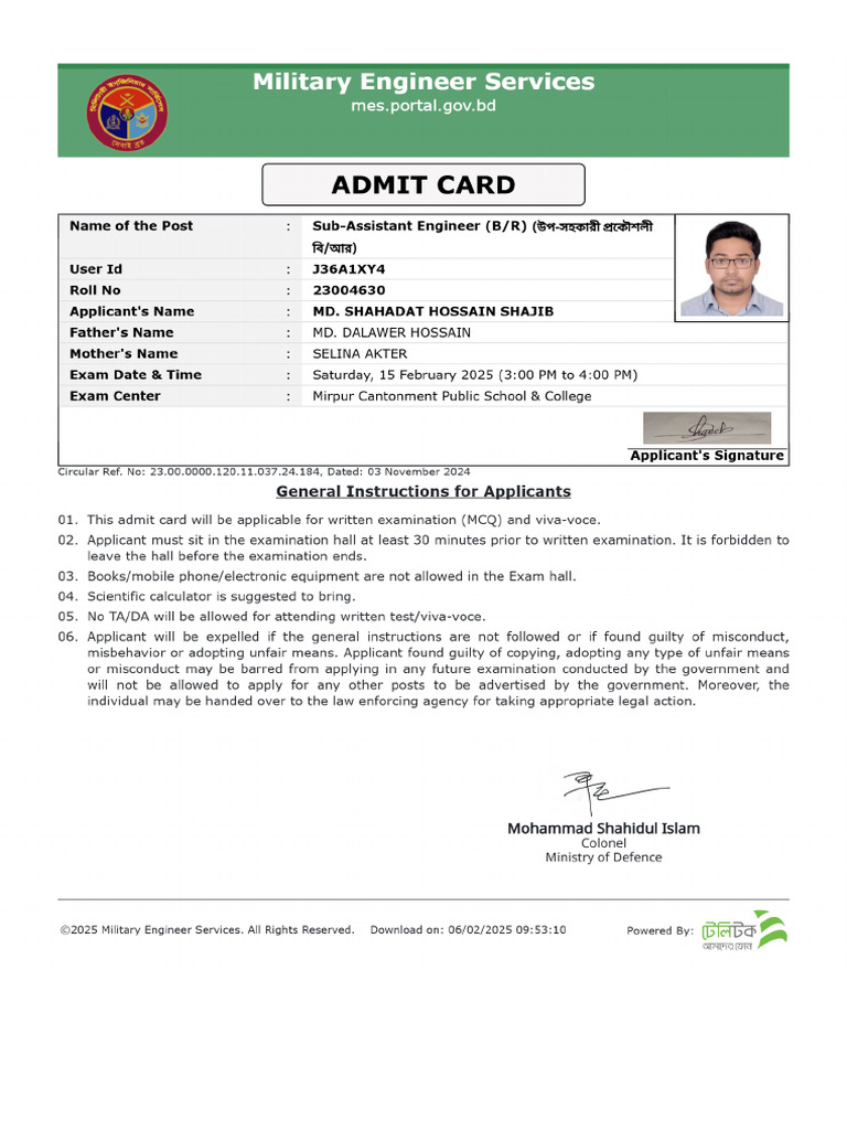 AdmitCard_MES_J36A1XY4 (1) | PDF