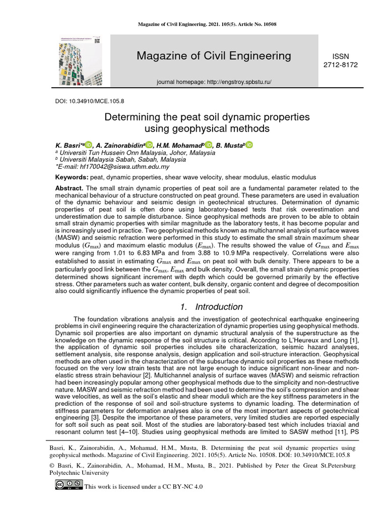 Determining The Peat Soil Dynamic Proper | PDF | Geotechnical Engineering | Young's Modulus