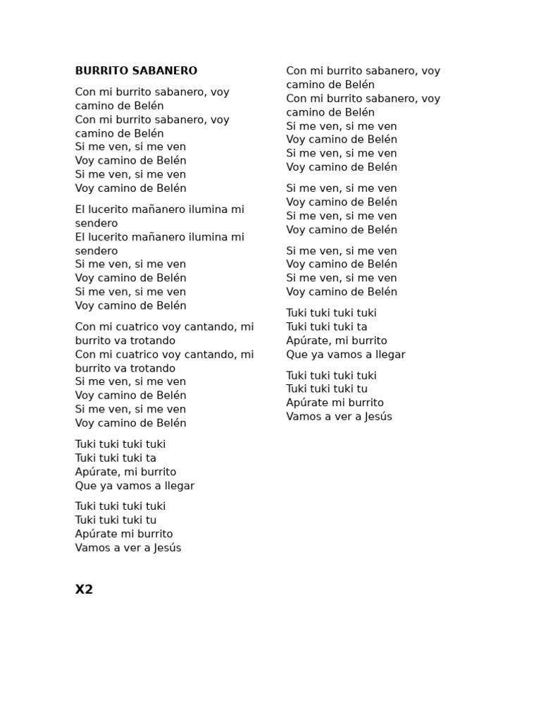 Letra de Burrito Sabanero | PDF