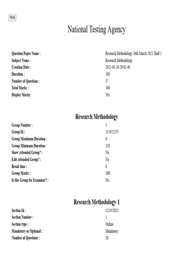 Research Methodology Exam Paper 2021 | PDF | Multiple Choice | Tests