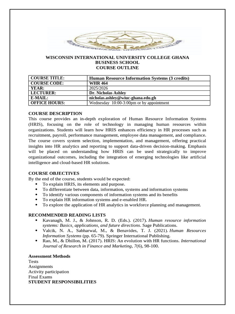 Course Outline HRIS | PDF | Human Resource Management | Databases