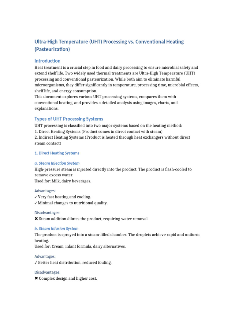 UHT Processing vs. Conventional Pasteurization | PDF | Milk ...