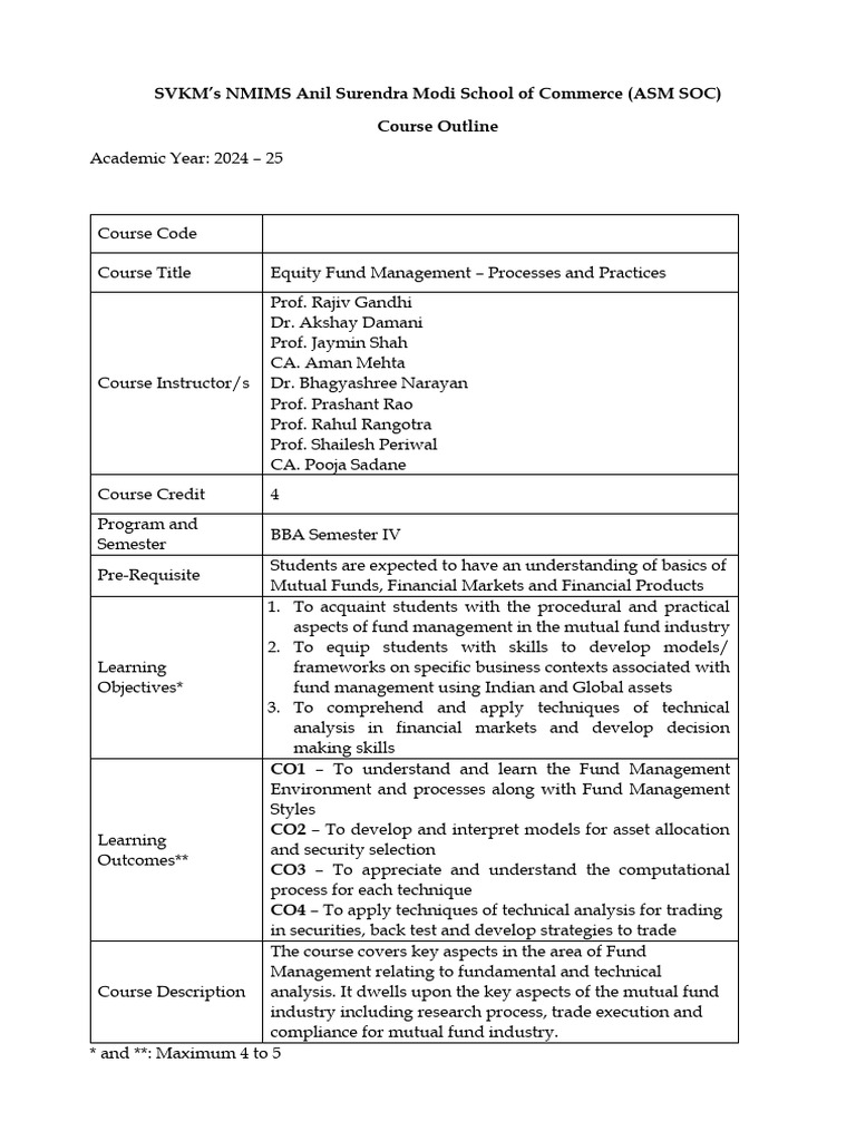Equity Fund Management Course Outline | PDF | Investment Management ...