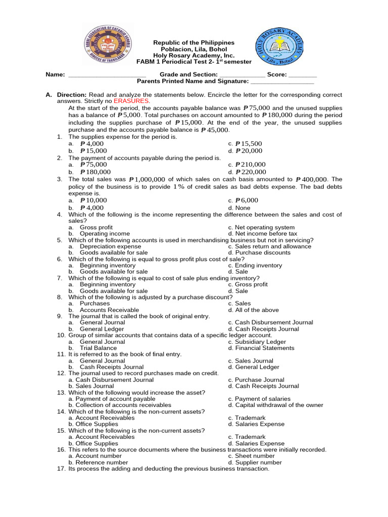Grade 11 ABM - 2nd Periodical Test | PDF | Debits And Credits | Business