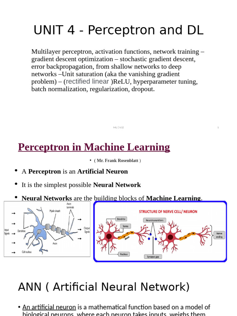 UNIT 4 - Perceptron and DL | PDF | Applied Mathematics | Learning