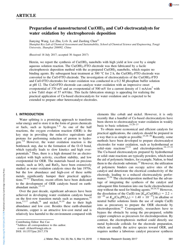 Preparation of Nanostructured Cuoh2 and Cuo Electrocatalysts For Water ...