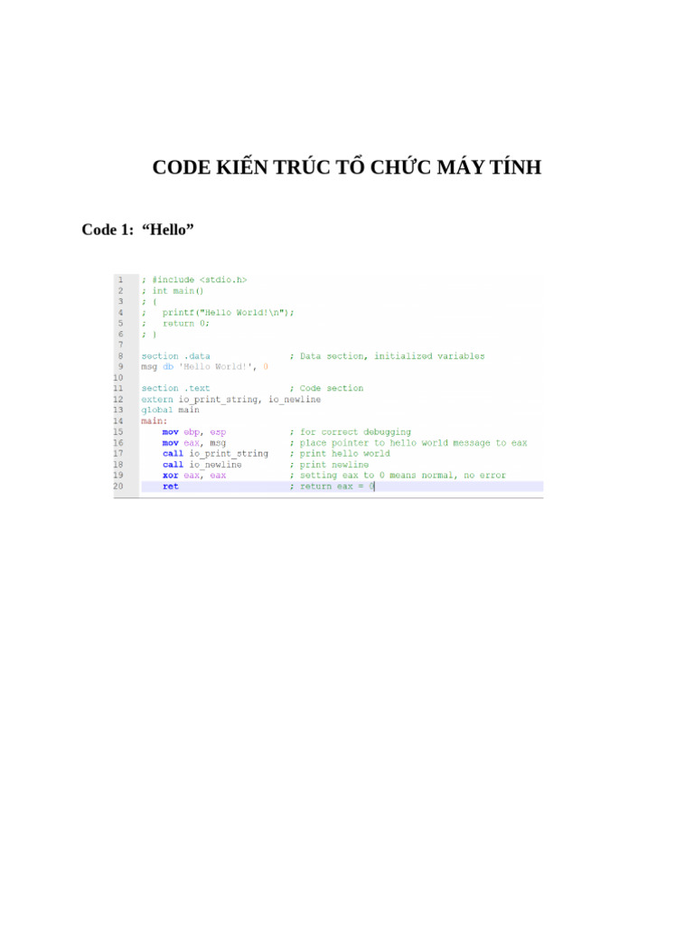 Code Kiến Trúc Tổ Chức Máy Tính | PDF