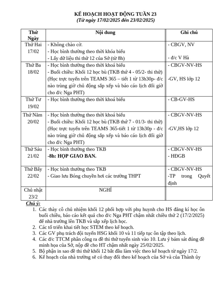 KH HD tuan 23 Tu 17-02 đến 23-2-2025 | PDF