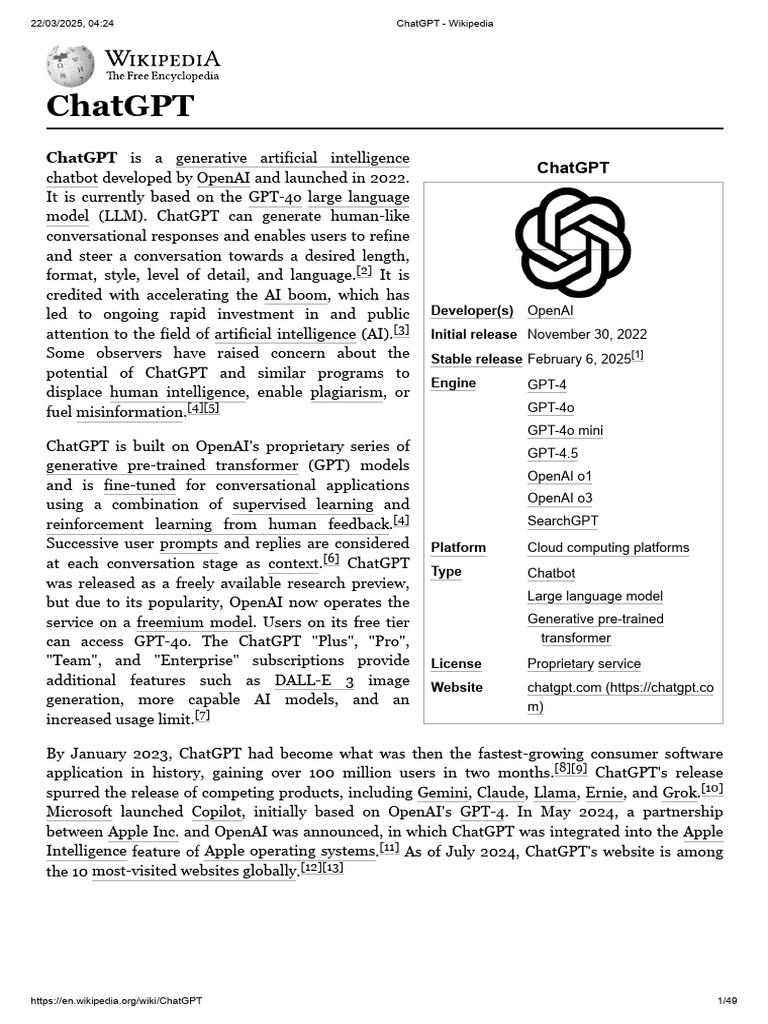 ChatGPT - Wikipedia | PDF | Mobile App | Artificial Intelligence