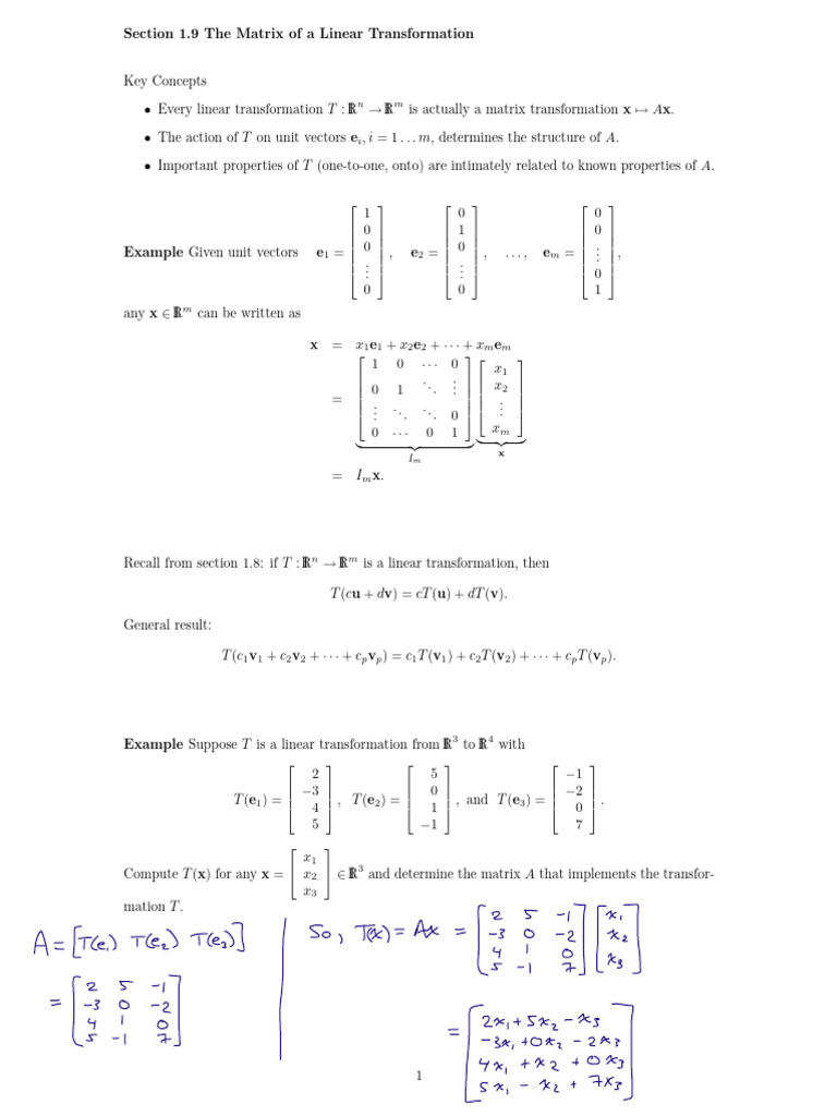 The Matrix of A Linear Transformation | PDF | Matrix (Mathematics ...