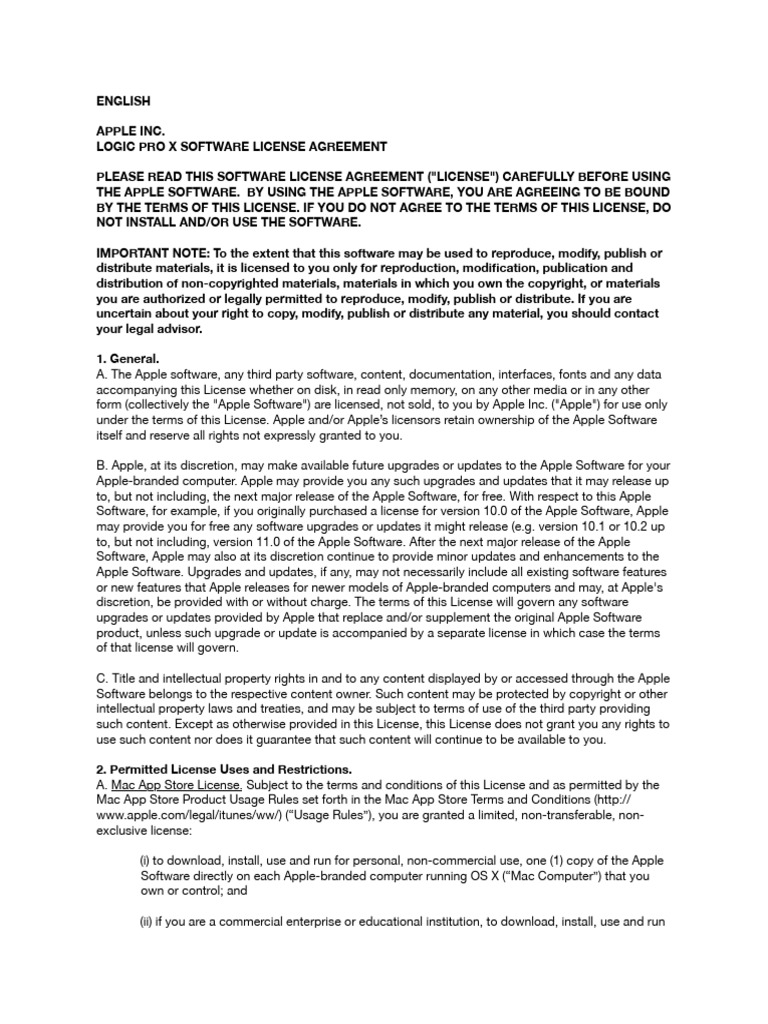 Logic Pro X License Agreement | PDF | License | Damages