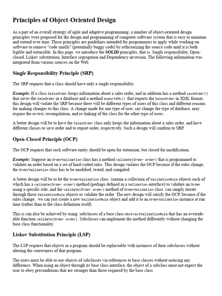 Principles of Object-Oriented Design | PDF | Inheritance (Object Oriented Programming) | Class ...