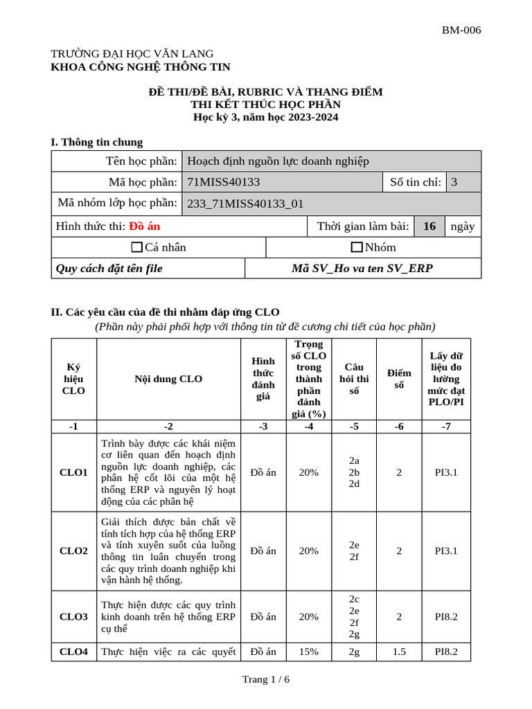 Gửi SV-71MISS40133 - Hoạch Định Nguồn Lực Doanh Nghiệp - 233 ...
