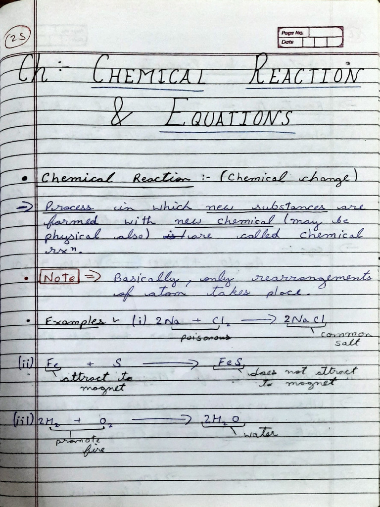 Class 10 Chemical Reactions Notes | PDF