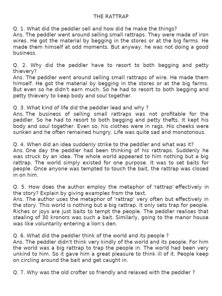 Rattrap: Class 12 Summary & Analysis | PDF