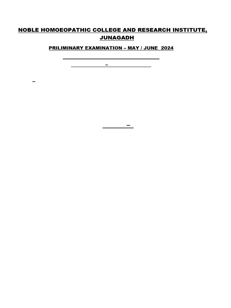 Preliminary Exam Paper May - June 2024 - HMM | PDF